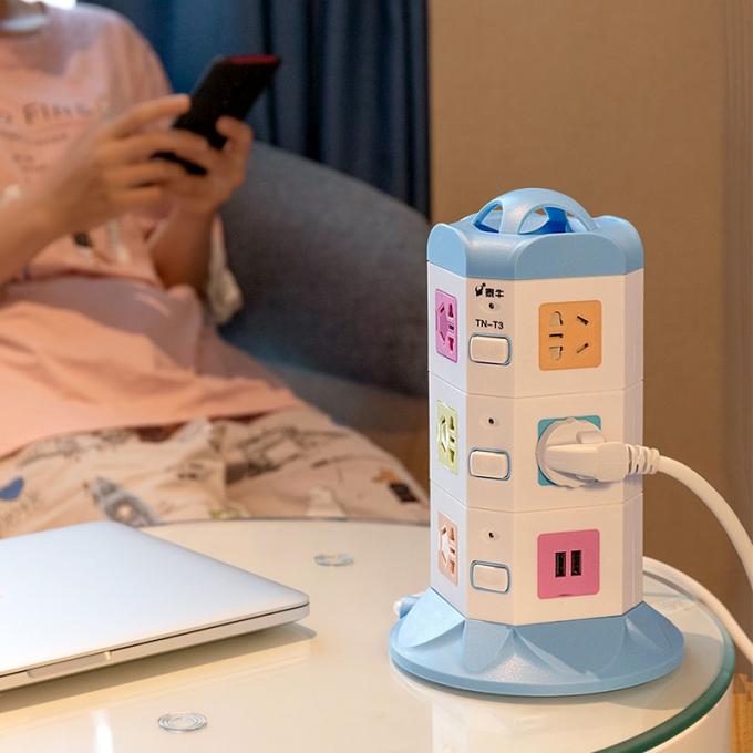 2 USB 230V Portable Power Socket With 11 Outlets Extension Cord